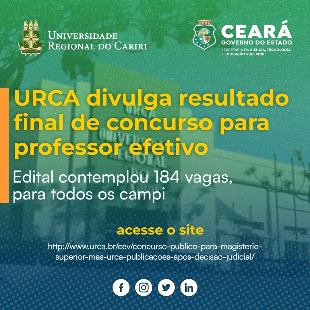 URCA divulga resultado final do concurso para professor efetivo ...